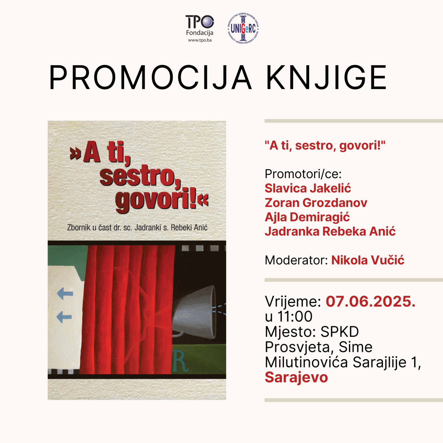 Promocija knjige "A ti, sestro, govori" - HRC